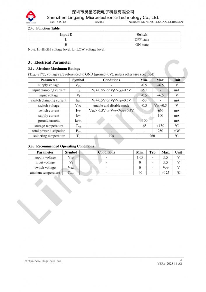 SN74LVC1G66 datasheet page 5