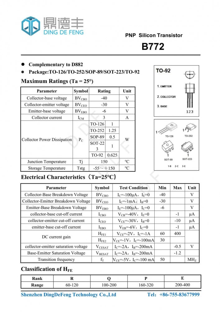 DDF B772-TO-252 technical document page 1