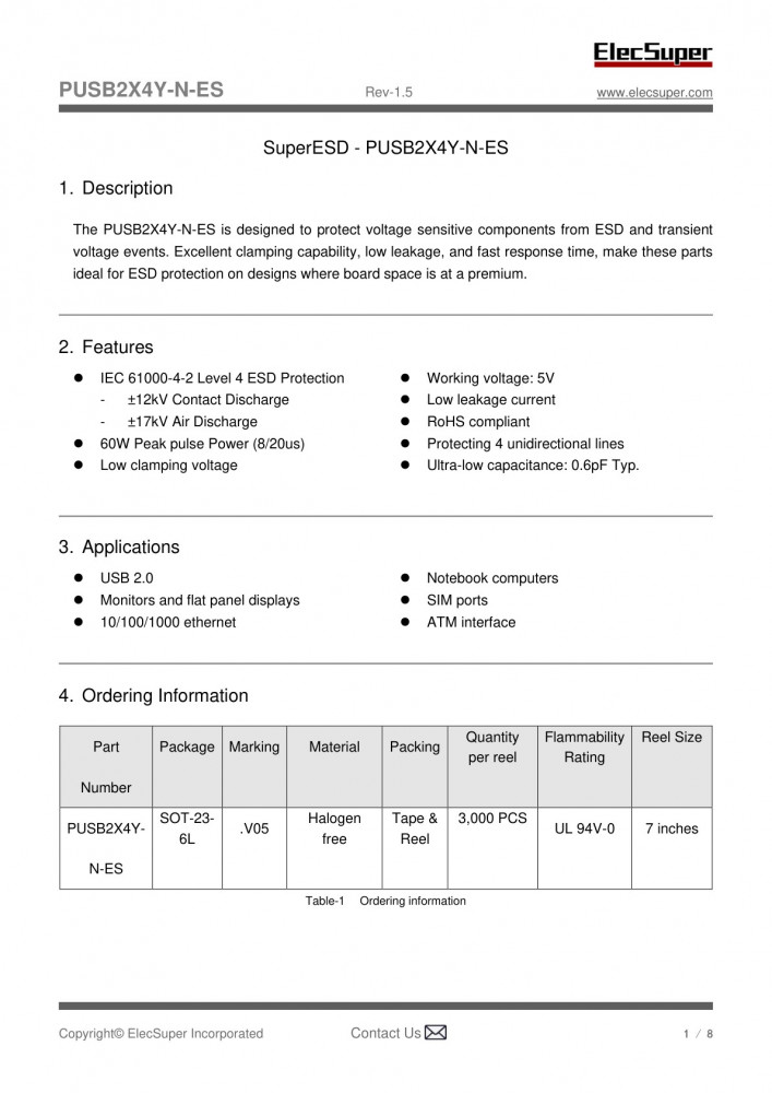 PUSB2X4Y-N-ES datasheet page 1