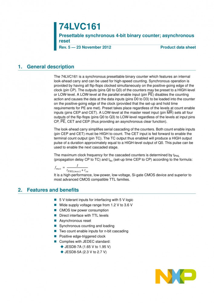 74LVC161 datasheet page 1