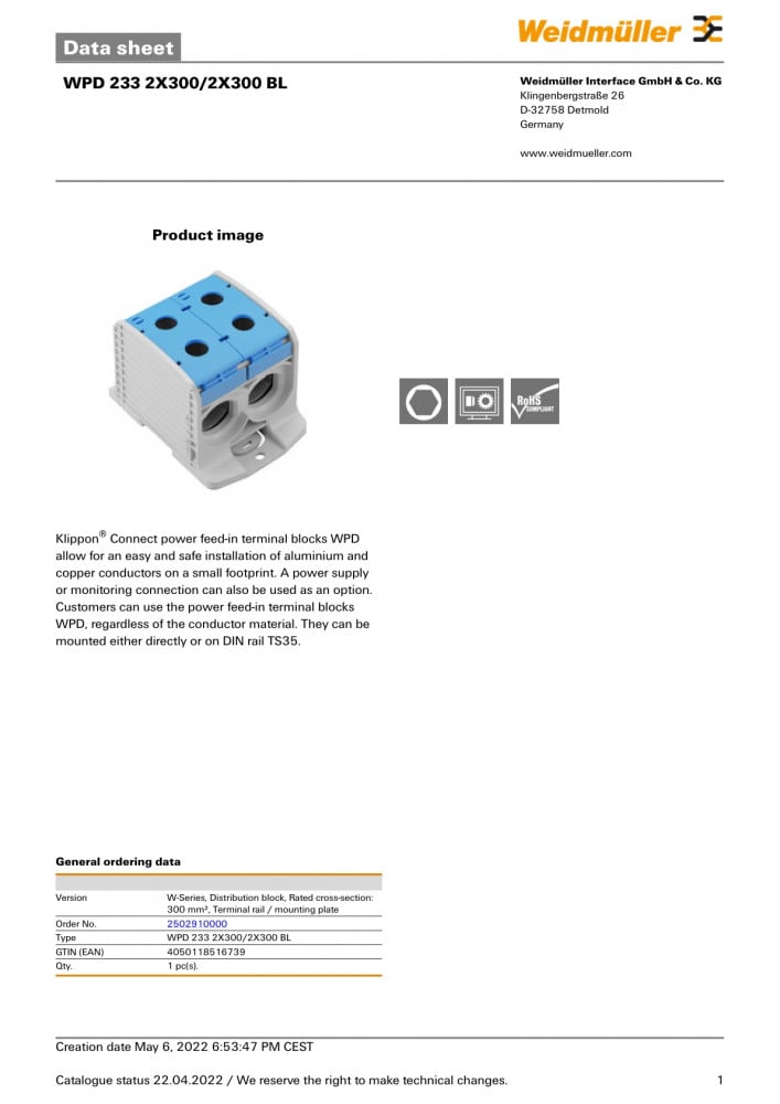 WEIDMULLER WPD 233 documentation page 1