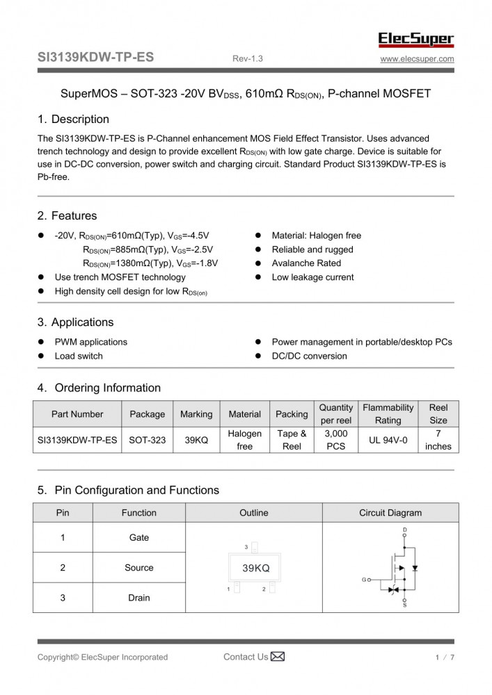SI3139KDW-TP-ES datasheet page 1