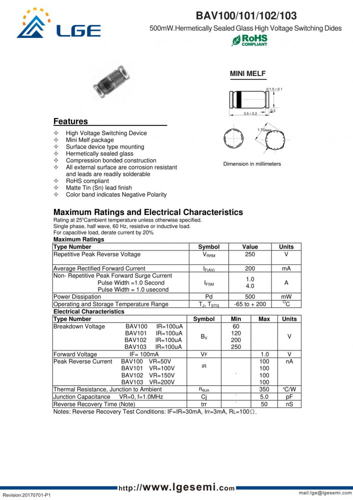 LGE BAV103 datasheet page 1
