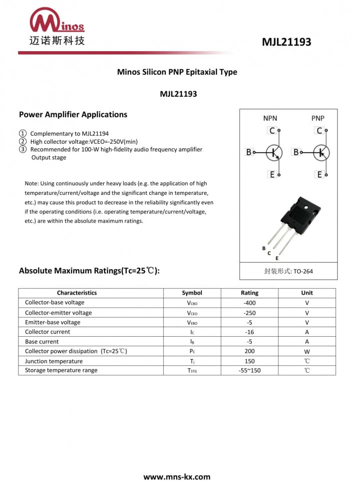 MJL21193 datasheet page 1