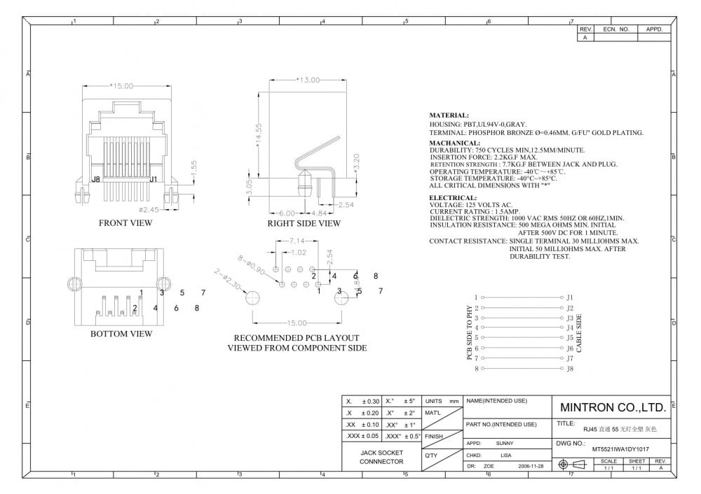 MINTRON MT5521IWE1DY1017 technical drawing