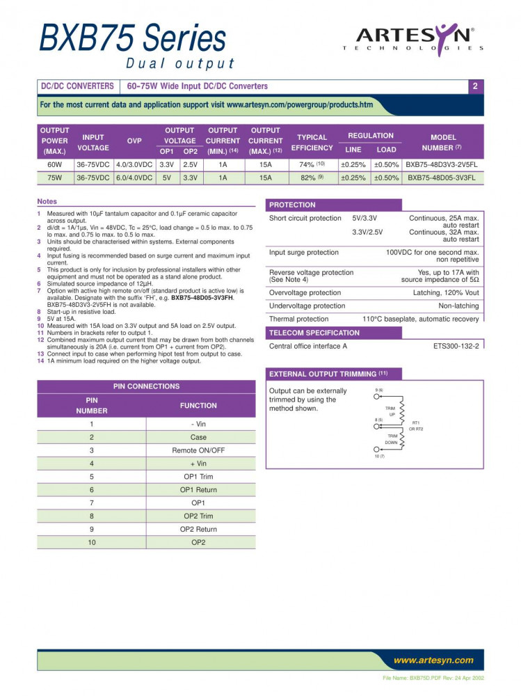 BXB75-48D3V3-2V5FL datasheet page 2
