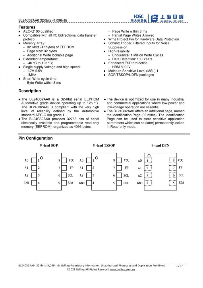 BL24C32AA0 datasheet page 1