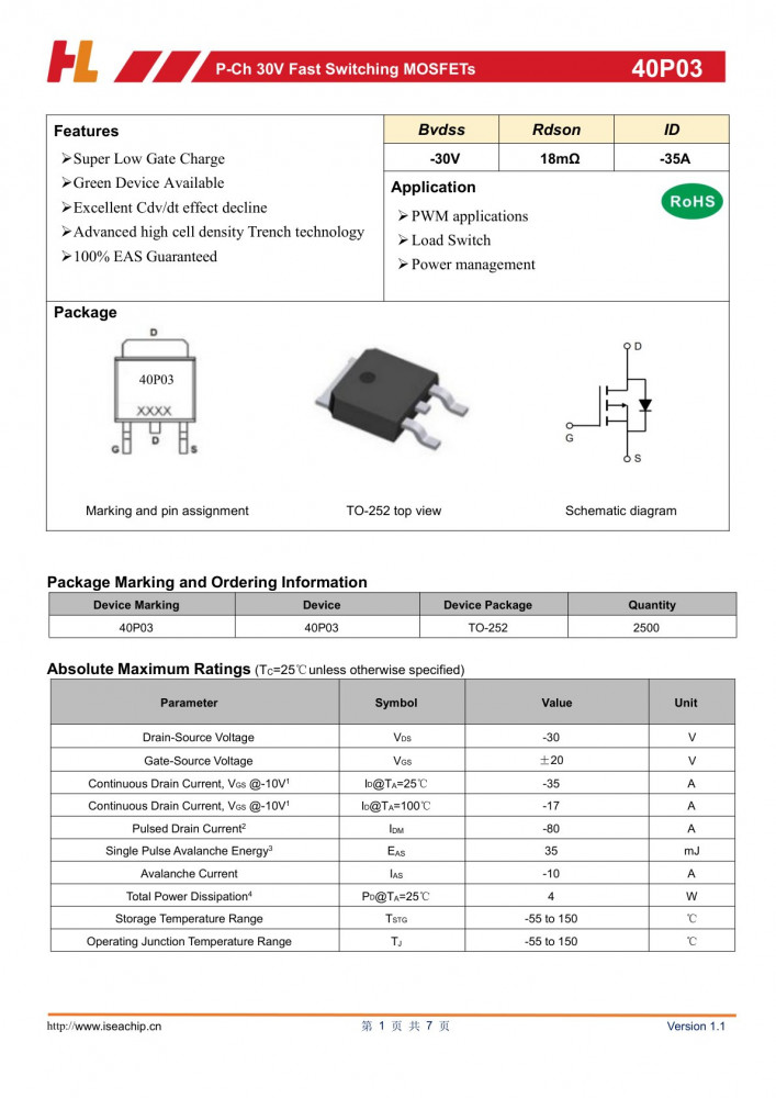 40P03 datasheet page 1