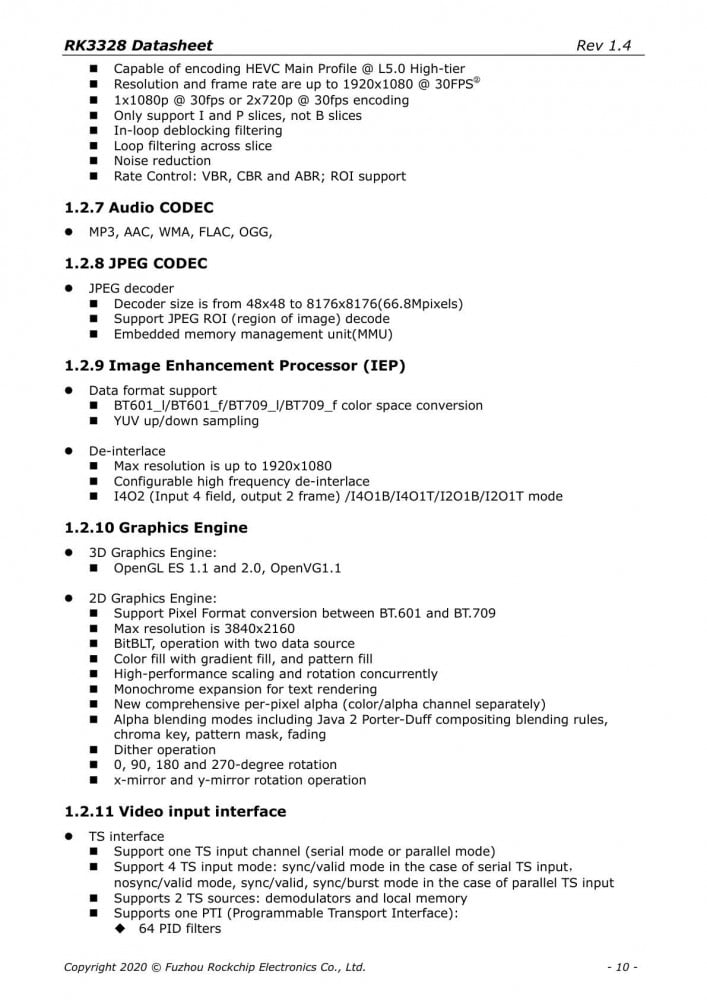 RK3328 datasheet page 10