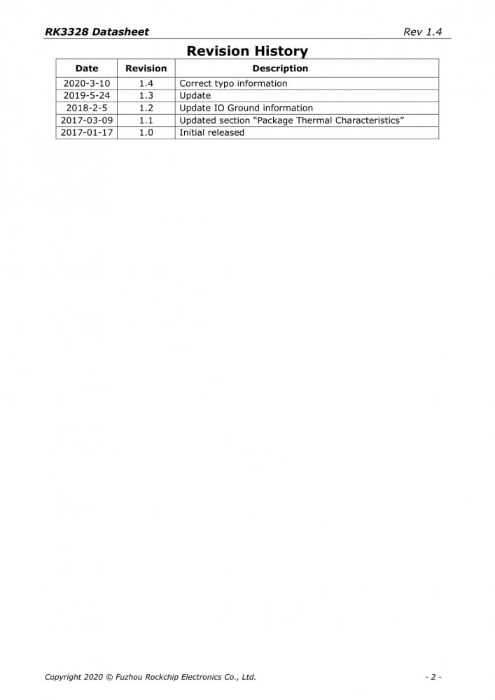 RK3328 datasheet page 2