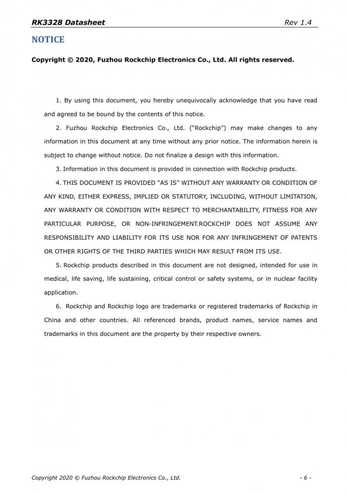 RK3328 datasheet page 6