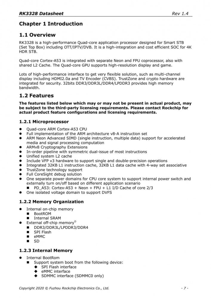 RK3328 datasheet page 7