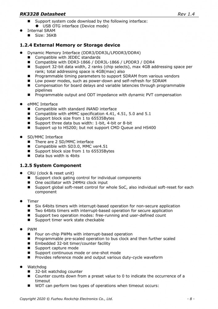 RK3328 datasheet page 8