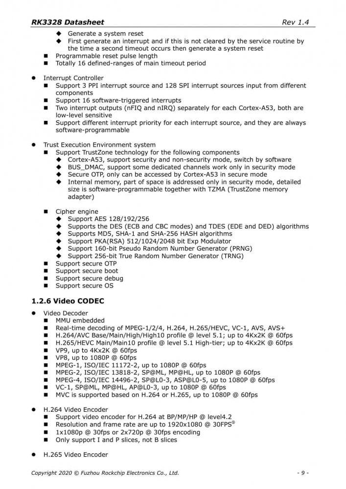 RK3328 datasheet page 9