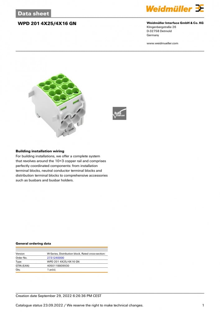 WEIDMULLER 2731240000 technical document page 1