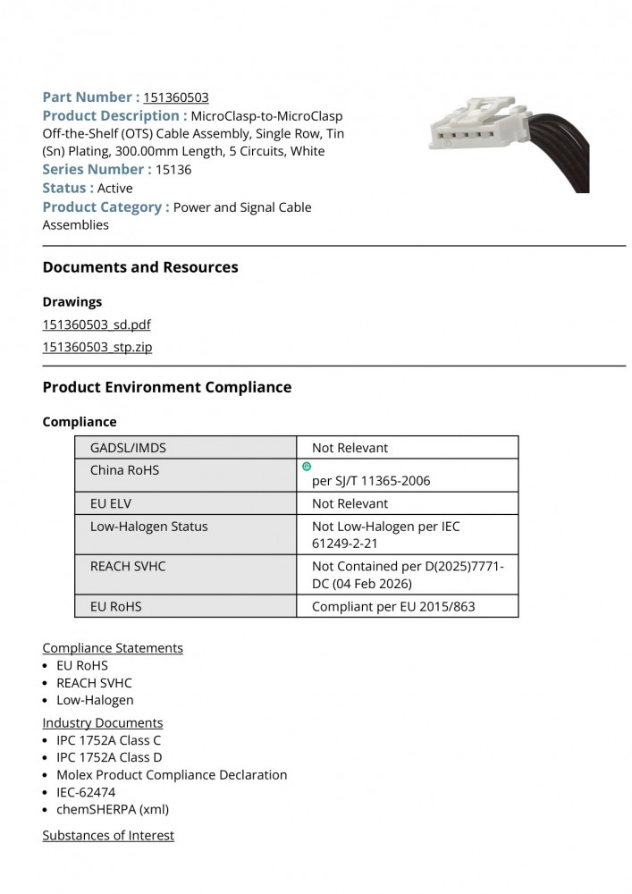 MOLEX 151360503 document image, page 1