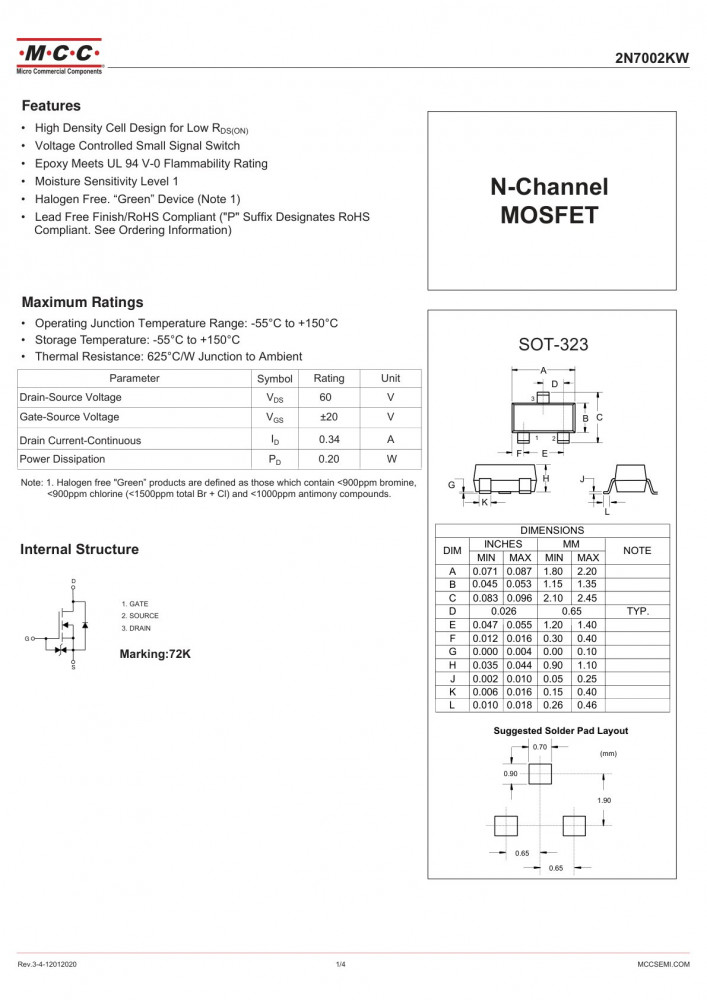 2N7002KW-TP datasheet page 1