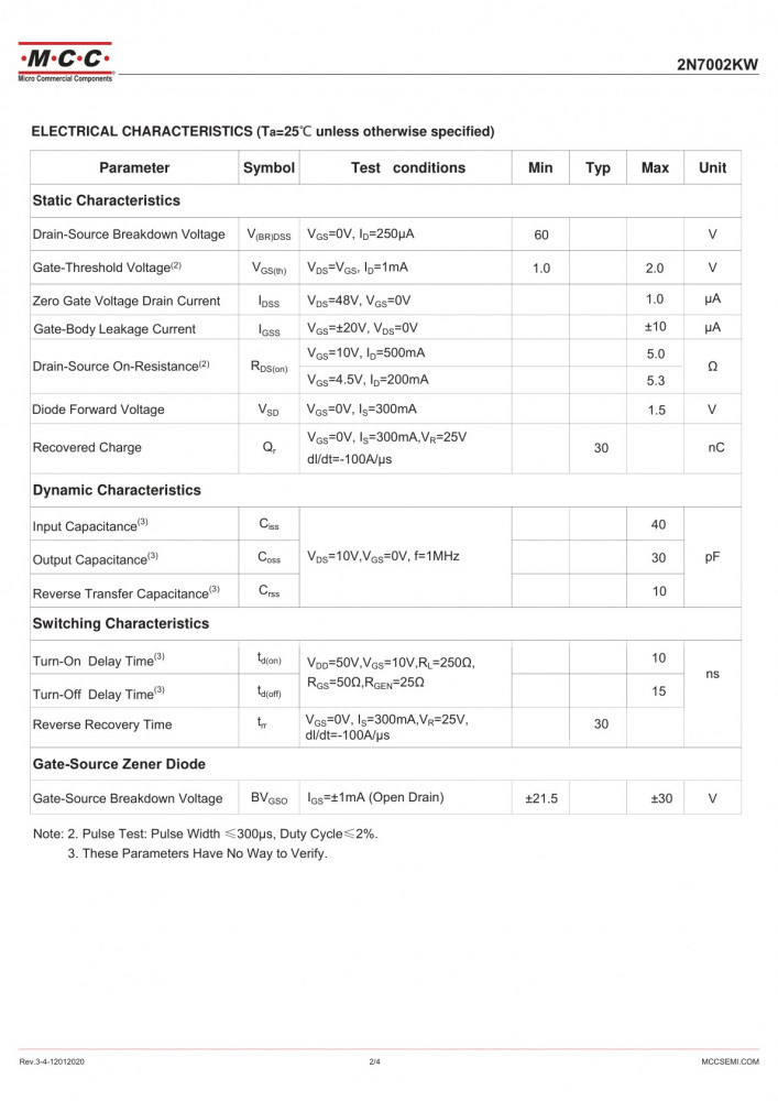 2N7002KW-TP datasheet page 2