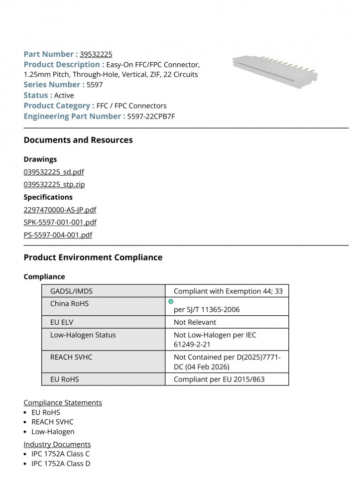 MOLEX 39532225 technical document image 1