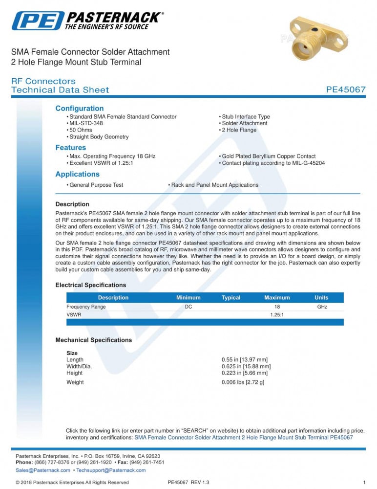 PE45067 technical datasheet page 1