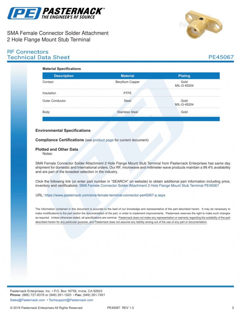 PE45067 technical datasheet page 2