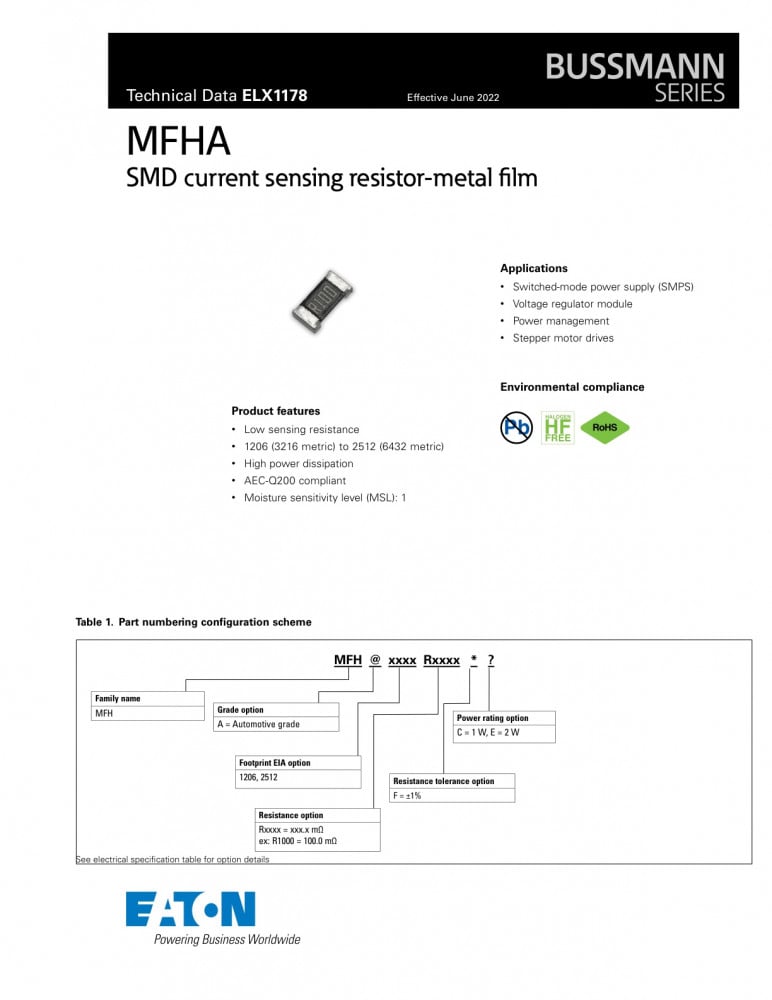 MFHA series datasheet page 1