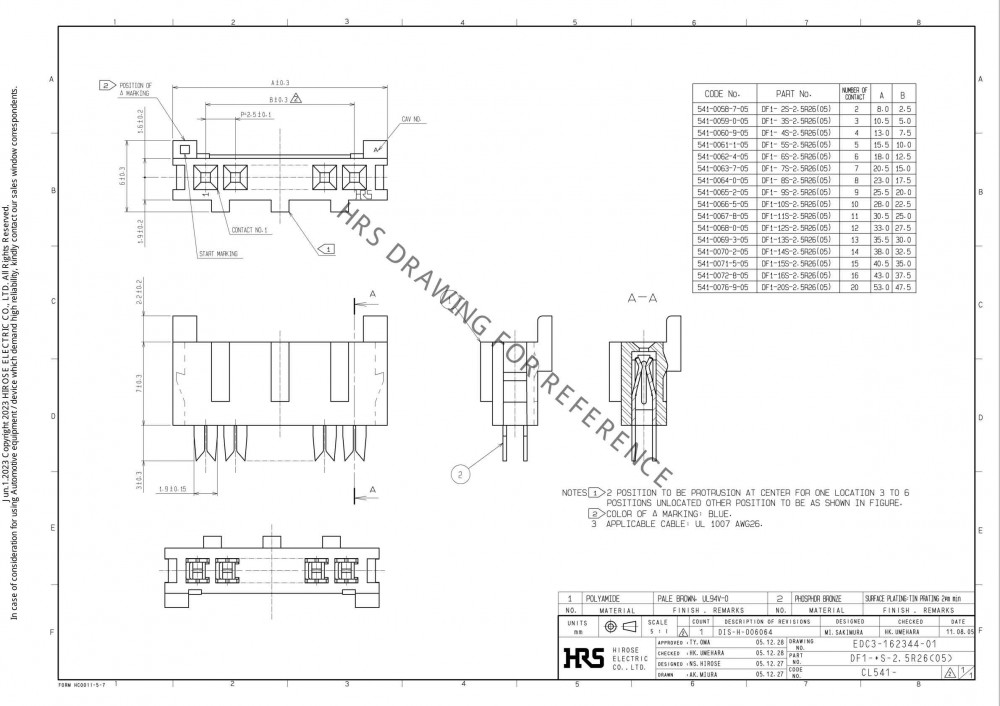 HRS DF1-3S-2.5R26(05) technical drawing