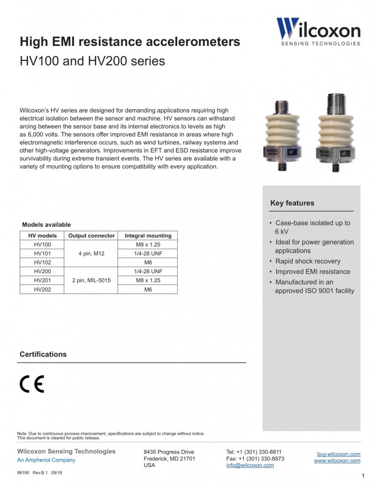 HV200 series datasheet page 1