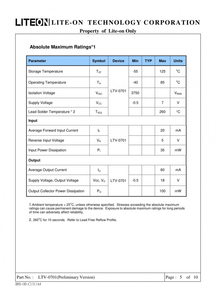 LTV-0701 datasheet page 6