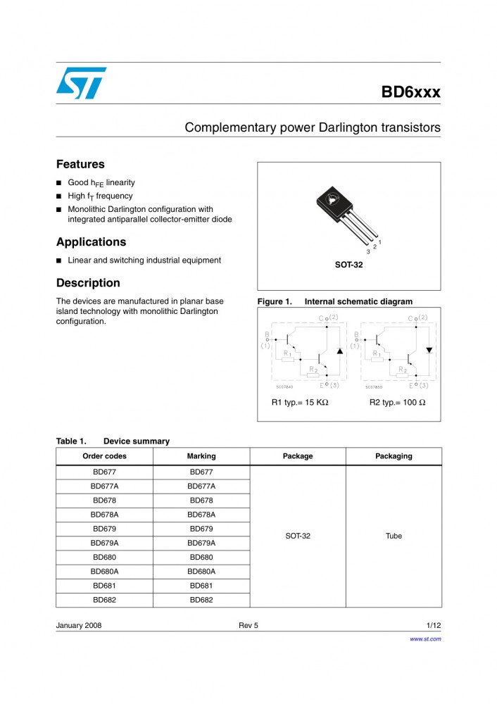 BD682 datasheet page 1