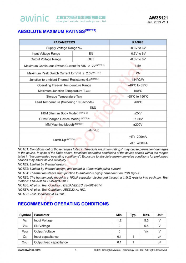 AW35121FOR datasheet page 4