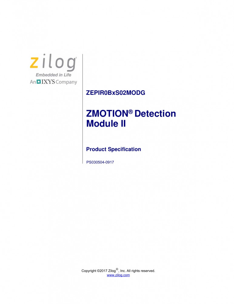 ZMOTION Detection Module II specification, page 1