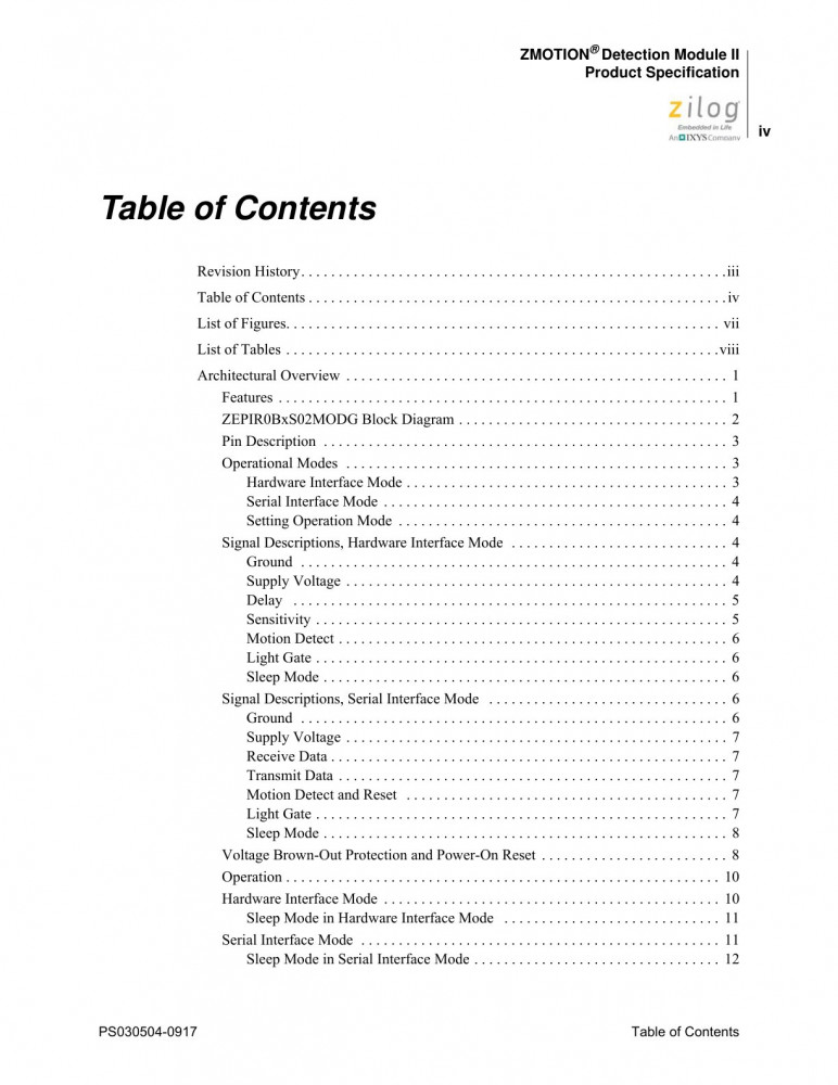 ZMOTION Detection Module II specification, page 4