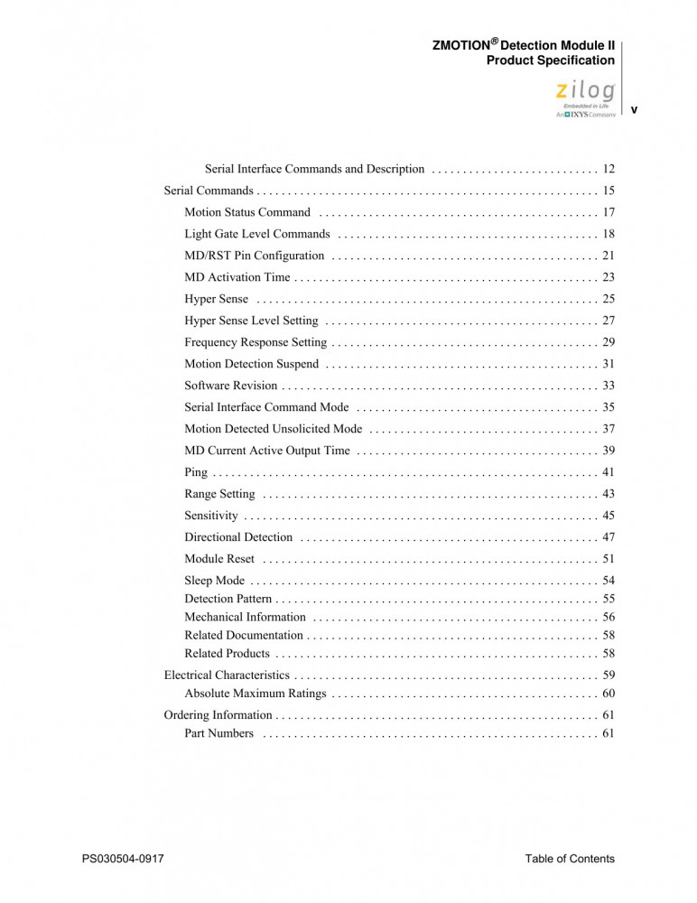 ZMOTION Detection Module II specification, page 5