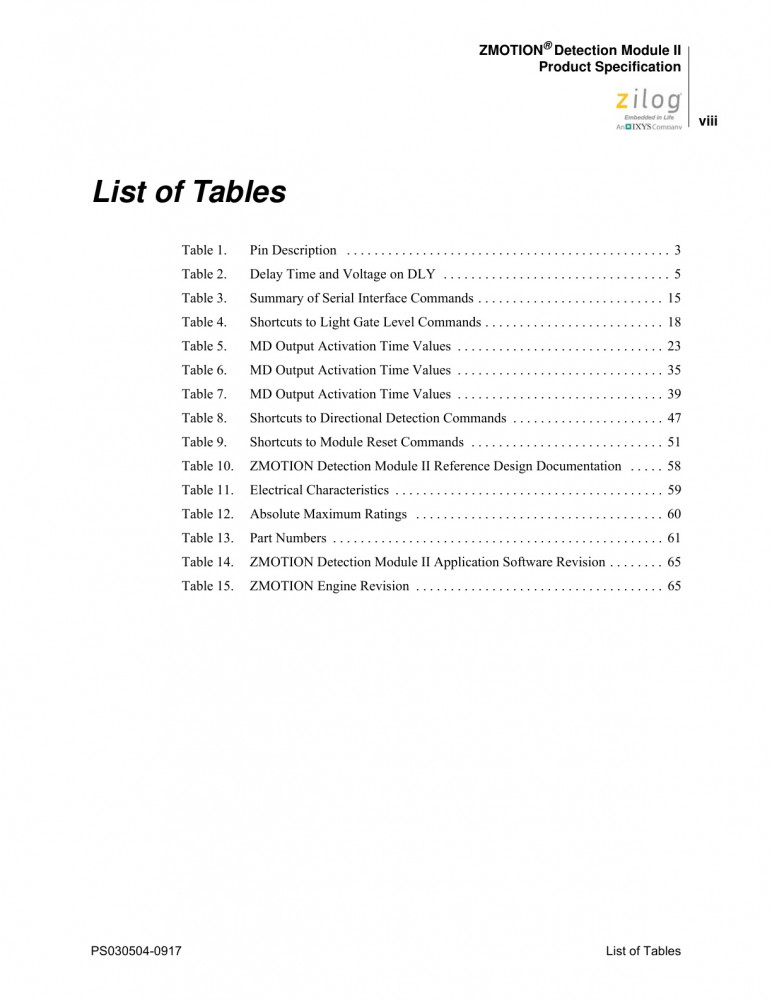 ZMOTION Detection Module II specification, page 8