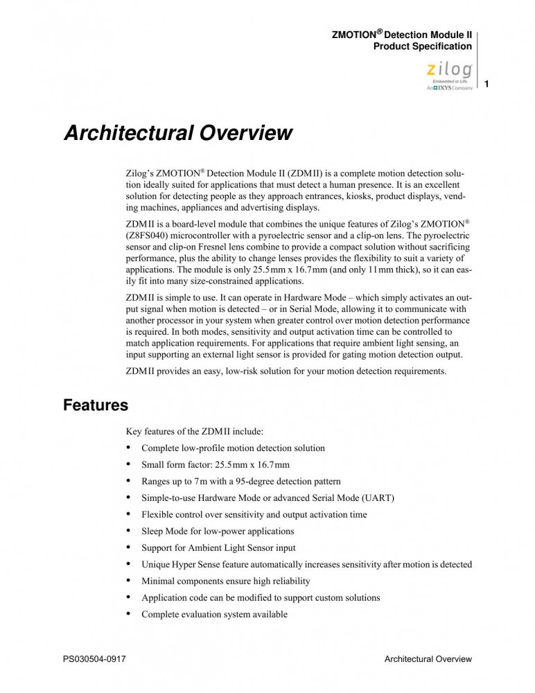ZMOTION Detection Module II specification, page 9
