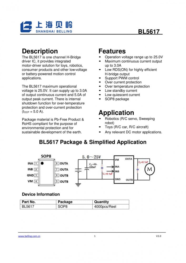 BL5617 datasheet page 1