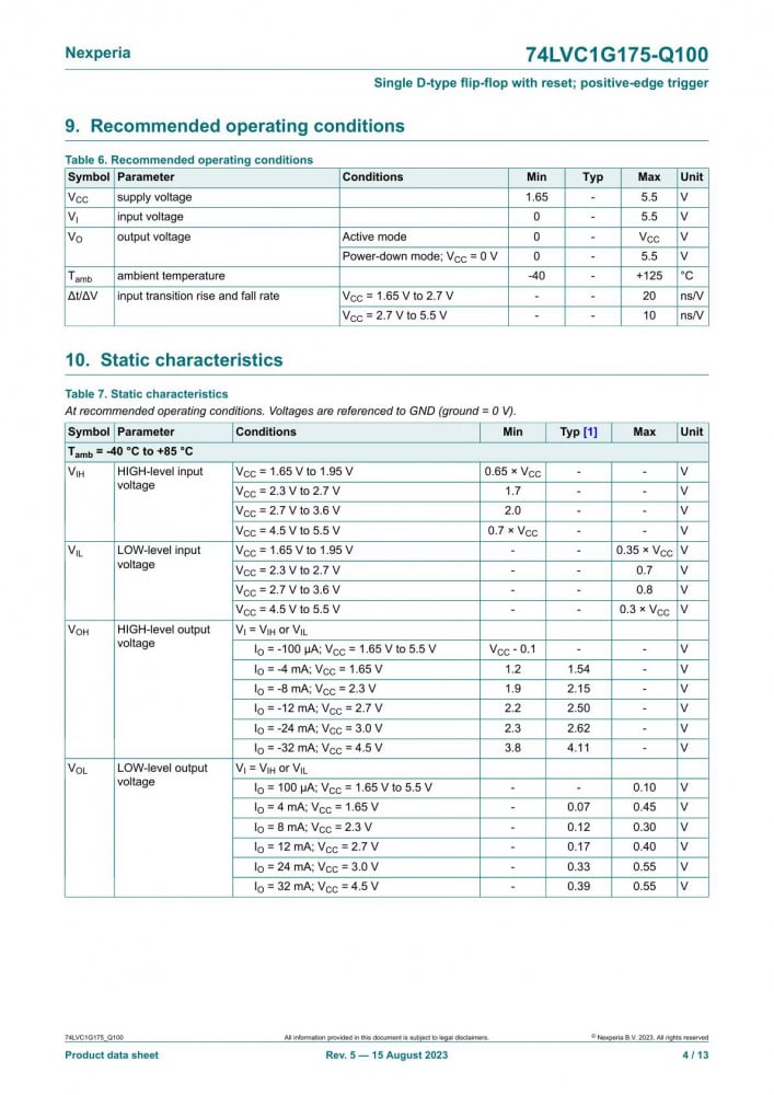 74LVC1G175GW-Q100H datasheet page 4