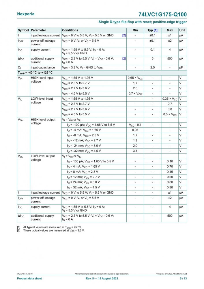 74LVC1G175GW-Q100H datasheet page 5