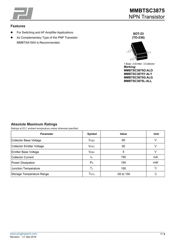 MMBTSC3875G datasheet page 1