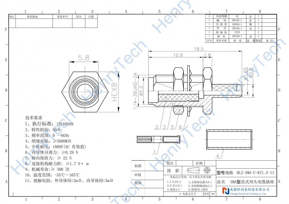 HL2-SMA-C-KY1.5-11 technical drawing preview