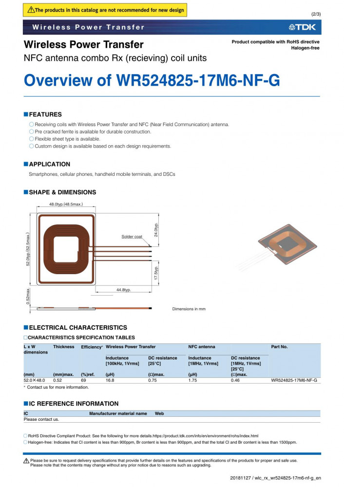 TDK WR524825-17M6-NF-G technical document page 2