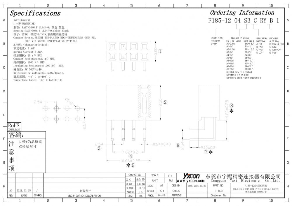 Yxcon F185-1204S3CRYB1 official technical drawing