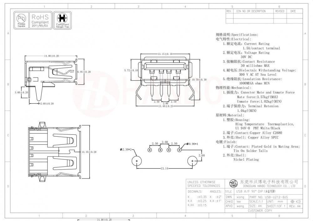 USB-U212-BJS official technical drawing page
