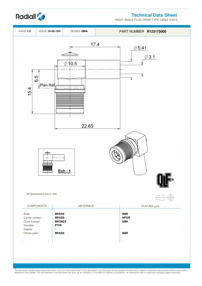 Radiall R123175000 QMA datasheet, page 1
