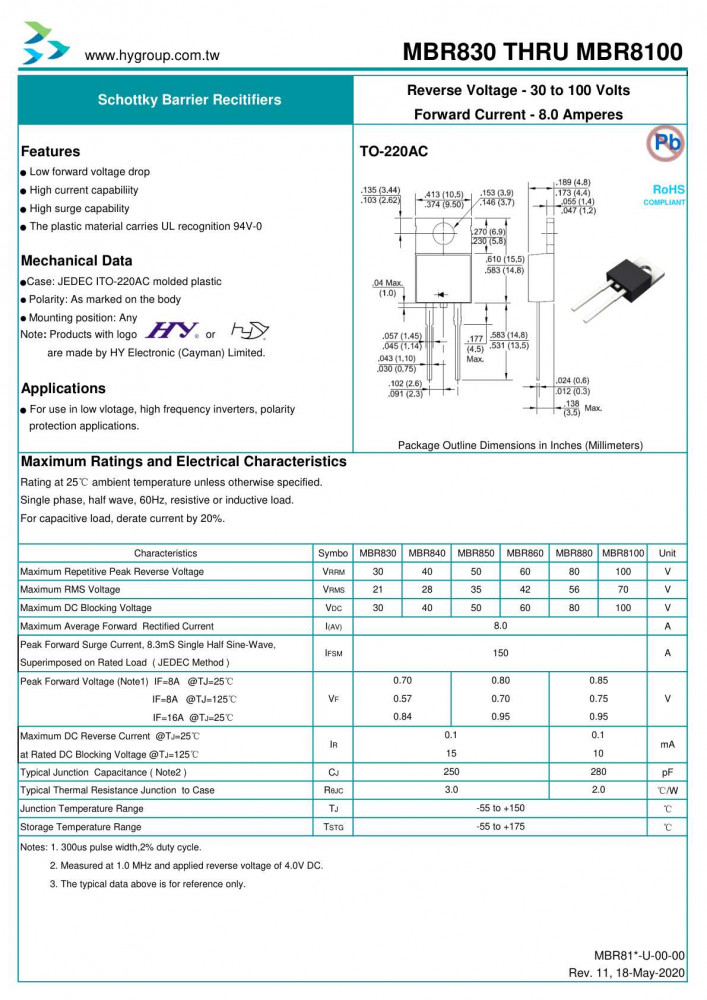 MBR840 datasheet page 1