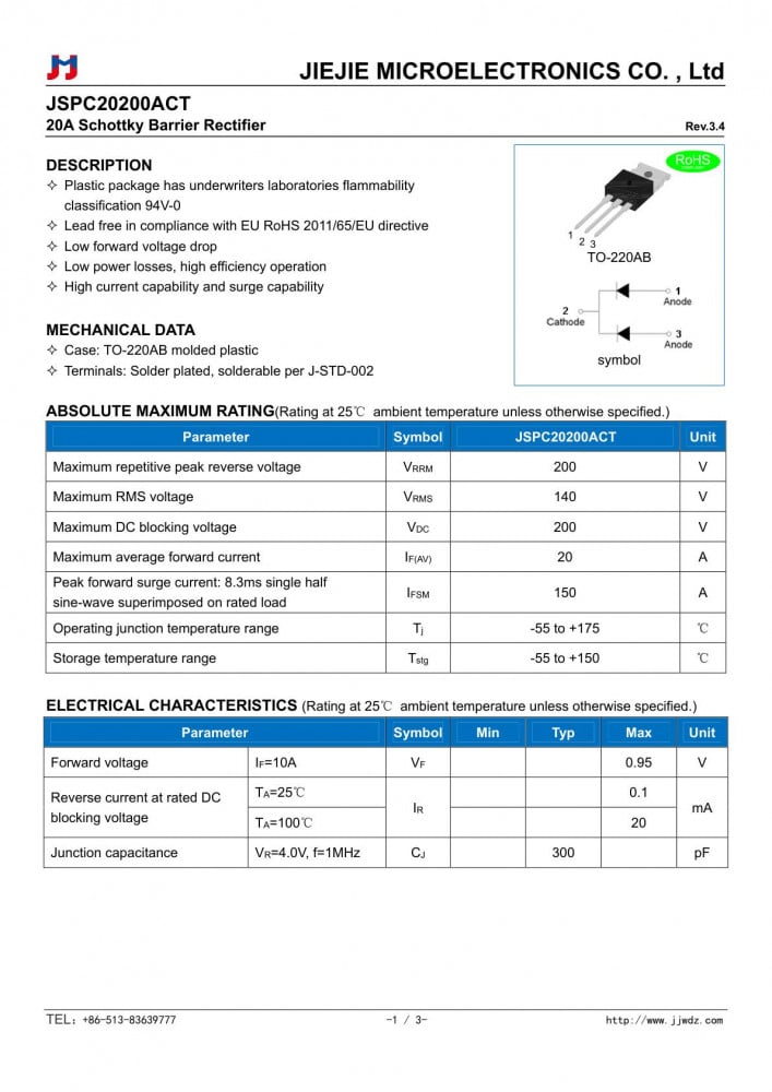 JSPC20200ACT datasheet page 1