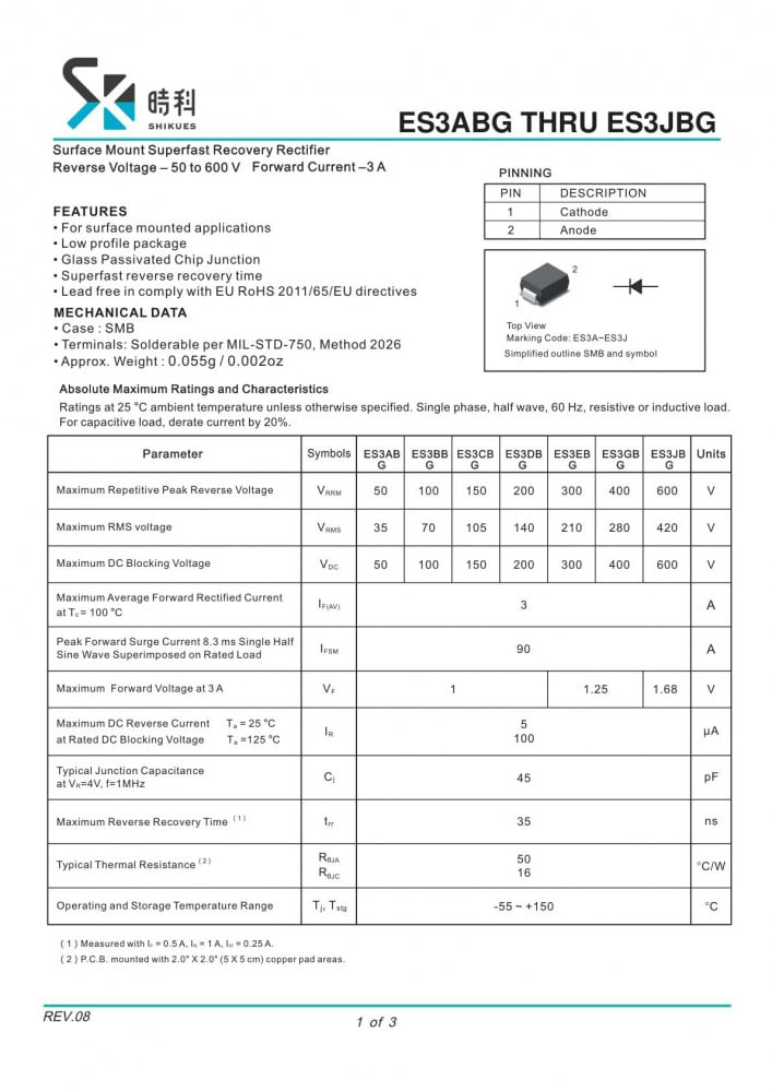 ES3DBG datasheet page 1