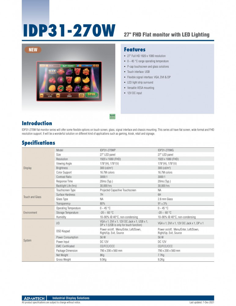 ADVANTECH IDP31-270W product document page 1