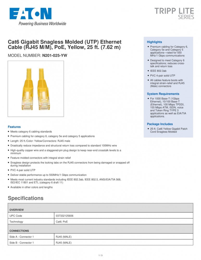 N201-025-YW technical document page 1
